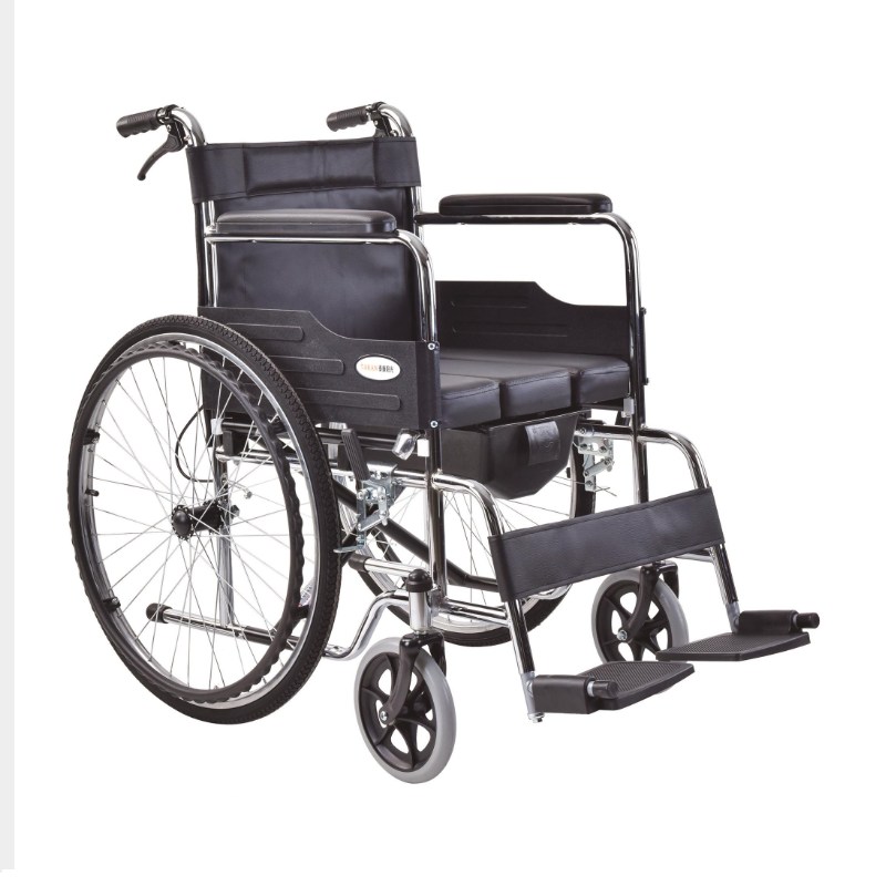 Steel Commode Wheelchair – Chrome-Plated Frame, 24″ Pneumatic Wheels ...